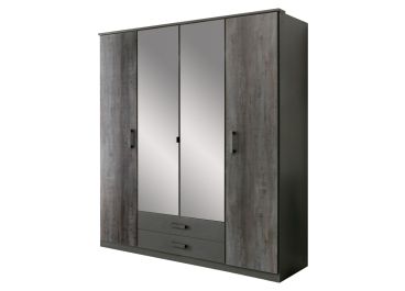 Stripe Grey Hinged Mirrored Door Wardrobe 206cm