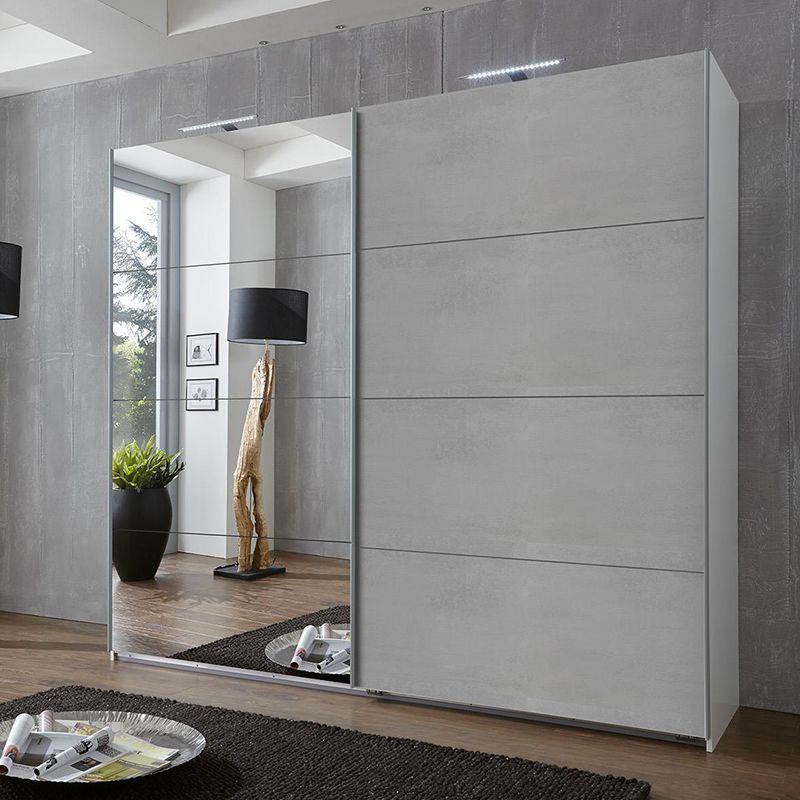 Elegate Sliding Mirror Wardrobe Grey 2 Door | 225cm