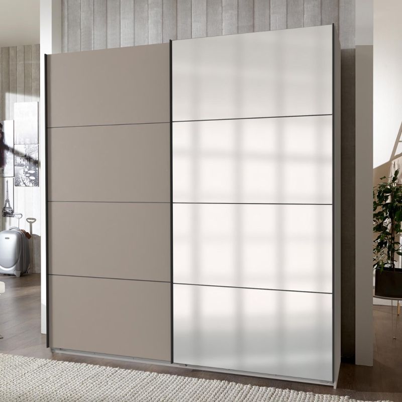 Elegate Sliding Mirror Wardrobe Dessert Grey | 2 Door | 225cm