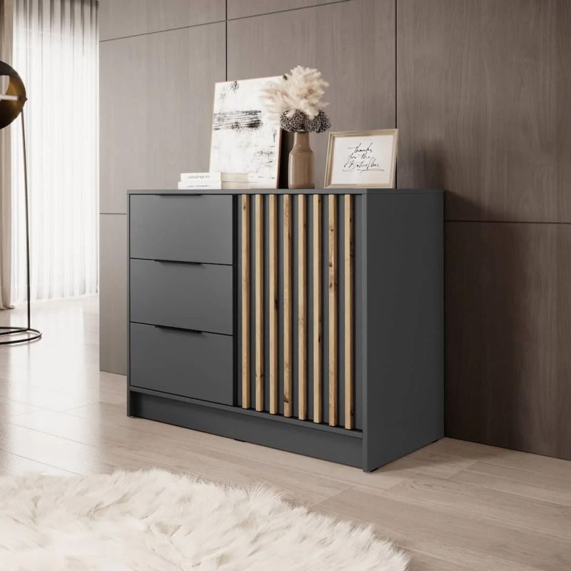 Stripe Graphite Chest of Drawers / Sideboard 105cm
