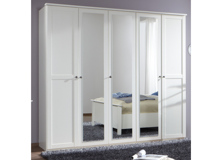 Classic 5 door Mirrored White Wardrobe 225cm