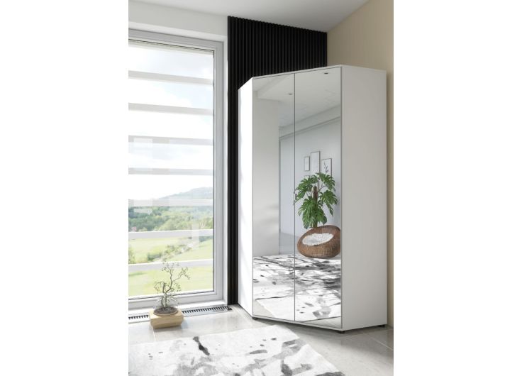 Clack White Mirrored Corner Wardrobe
