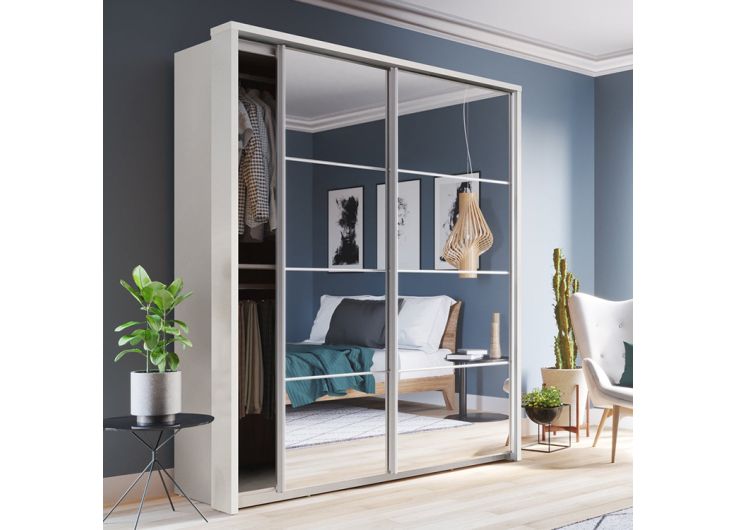 Vision Sliding Mirrored Wardrobe White| 2 Door - 180cm Wide