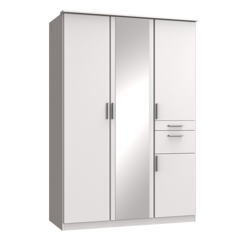 Rivera Wardrobe White | 3 Doors 2 Drawers + Mirror 135cm