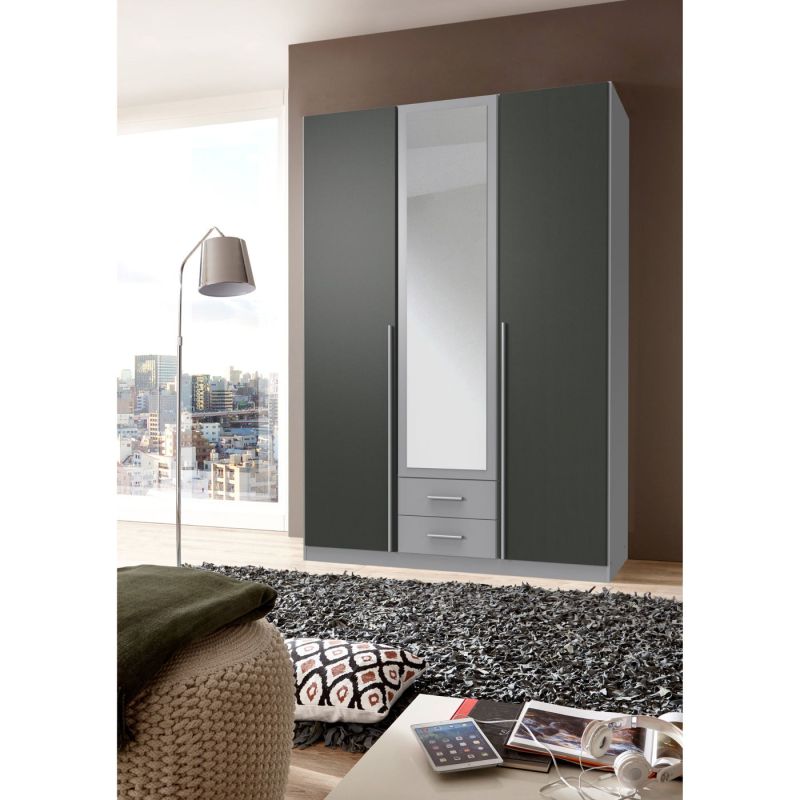 Convex Wardrobe Grey | 3 Doors + Mirror 135 cm