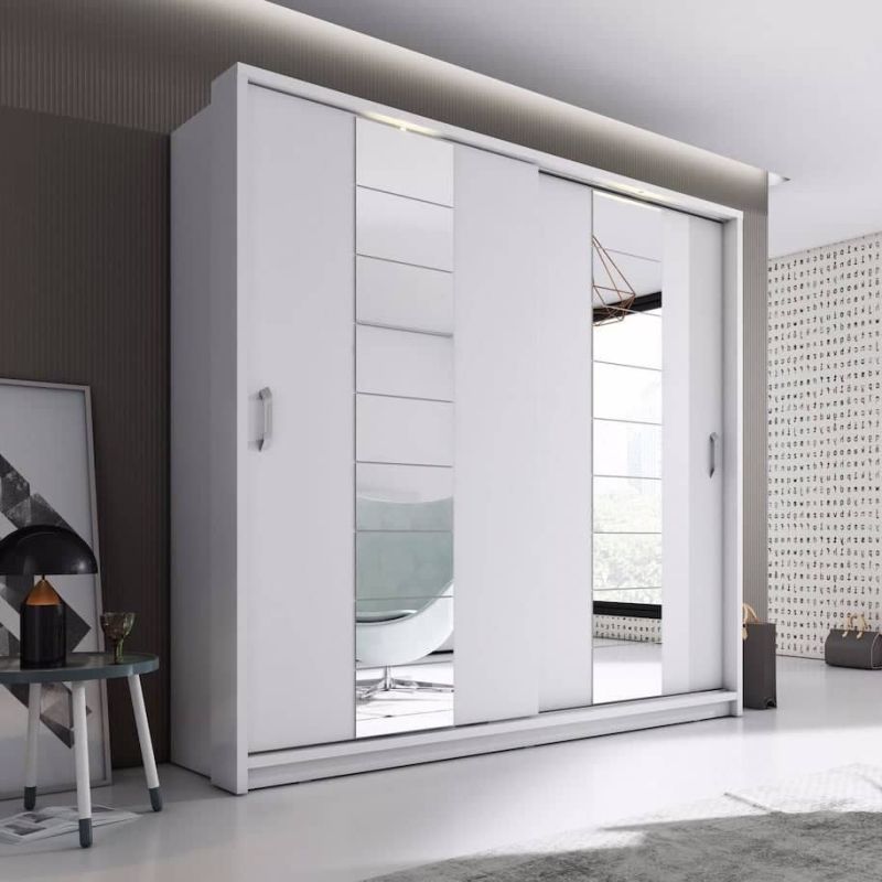 Vision White Sliding Mirrored Wardrobe | 2 Door - 220cm Wide