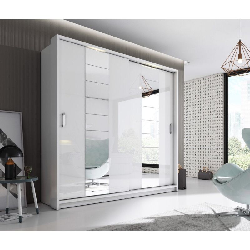 Vision White Sliding Mirrored Wardrobe | 2 Door - 220cm Wide