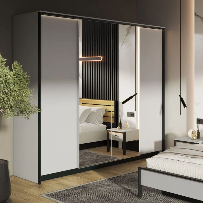 Stella Grey & Black Wardrobe 4 Door 250cm