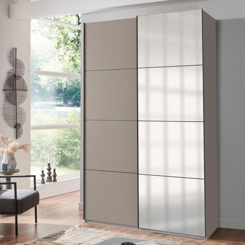 Elegate Sliding Mirror Wardrobe Dessert Grey | 2 Door | 135cm