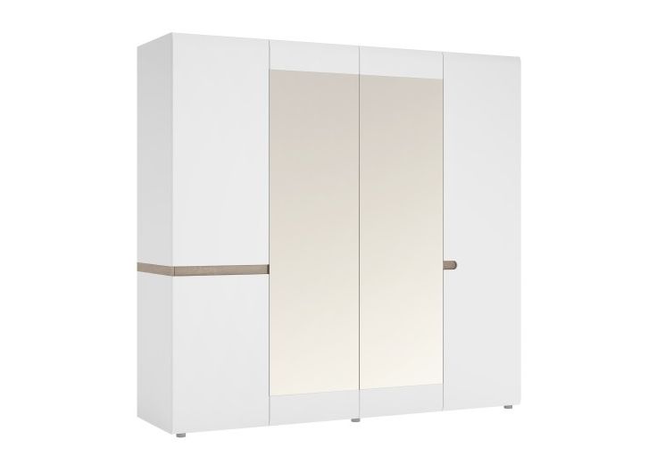 Broadway Bedroom 4 Door wardrobe with mirrors in white with an Truffle ...