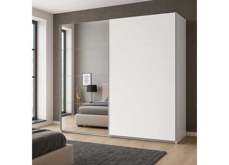 Elegate White Sliding Wardrobe | Mirror | 2 Door | 225cm