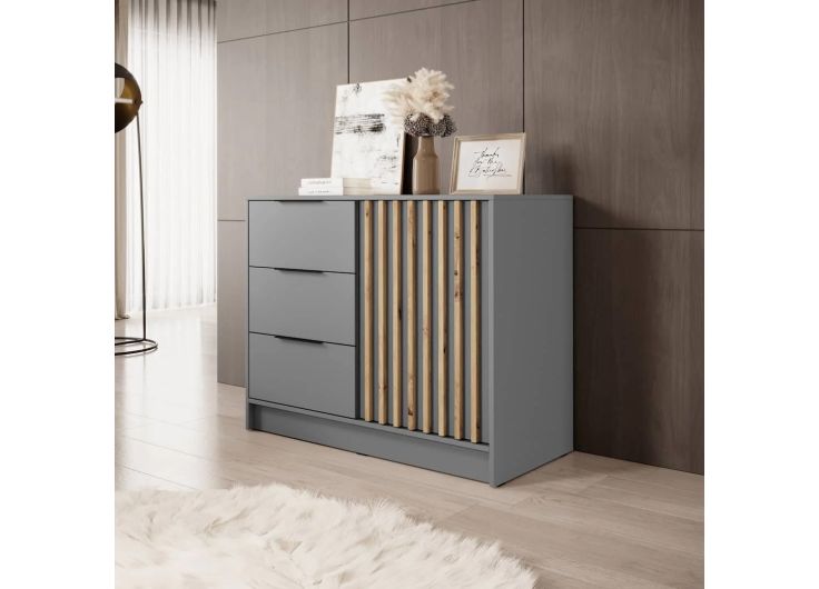 Stripe Graphite Chest of Drawers / Sideboard 105cm
